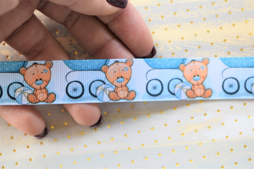 Blue Teddy Bear Ribbon, Teddy Bear Its a Boy Grosgrain Ribbon, Blue ...