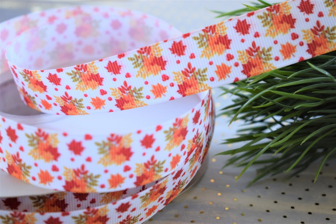 Fall Ribbon, Fall Leaf Ribbon, Leave Ribbon, Orange Leave Grosgrain ...