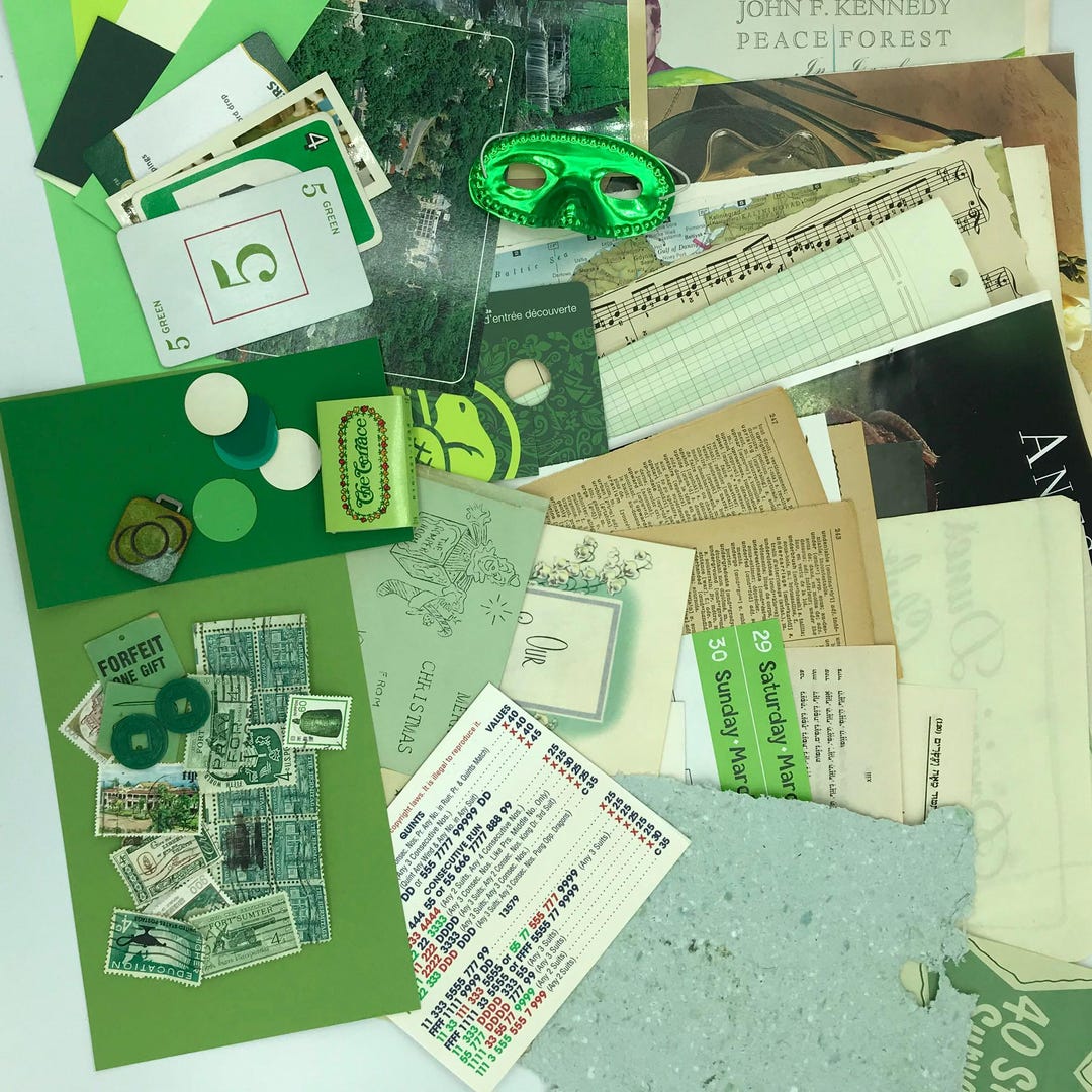 Vintage Green Ephemera Pack Assorted Papers Cards and Stamps Can Be ...