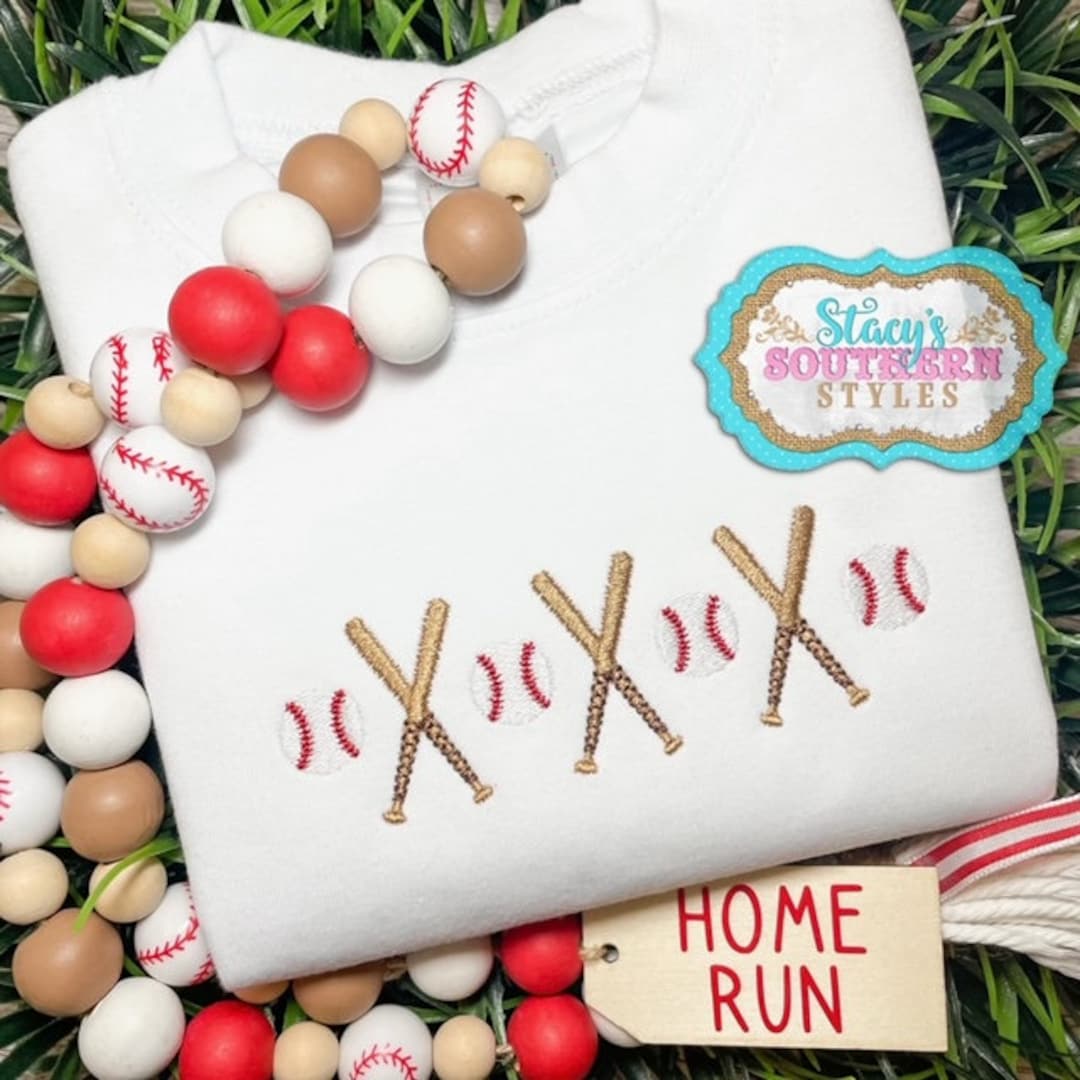 Baseball and Bat Embroidered Shirt, Cute Baseball Shirt, Baseball ...