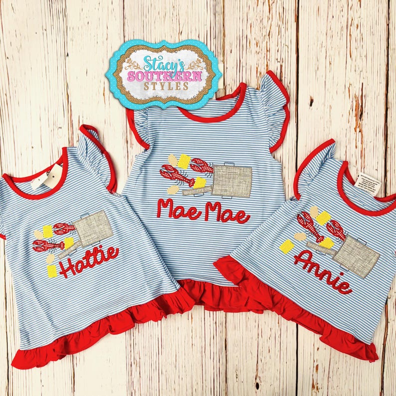 Girl's Crawfish Applique Set, Cute Crawfish Outfit, Fun Crawfish Girl's ...