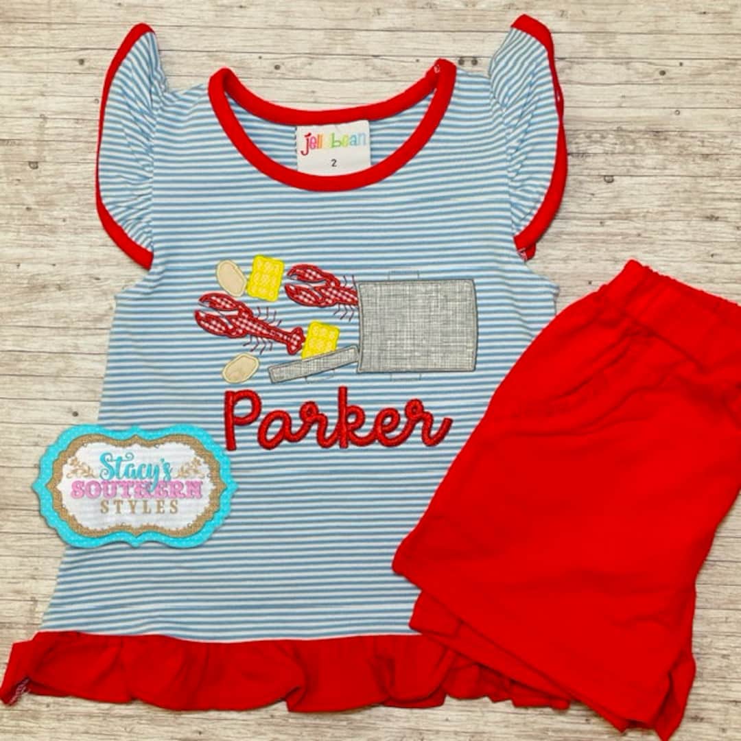Girl's Crawfish Applique Set, Cute Crawfish Outfit, Fun Crawfish Girl's ...