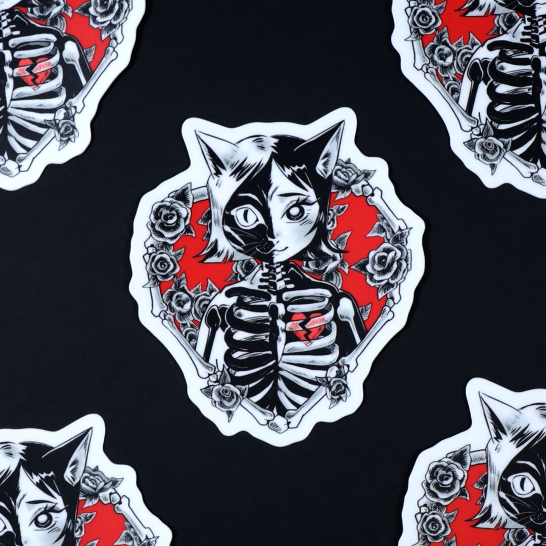 Mew Skeleton Cat Sticker - Etsy