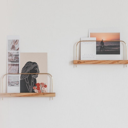 Photo Polaroid & Postcard Shelf in Solid Chestnut Wood and - Etsy UK