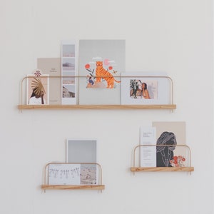 Photo, Polaroid & Postcard Shelf in Solid Chestnut Wood and Solid Brass ...