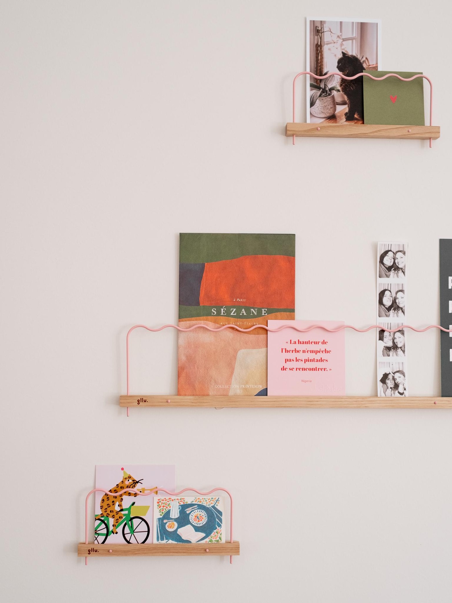 Photo, Polaroid & Postcard Shelfs (20 Cm - Pair) in Wood and Light Pink ...