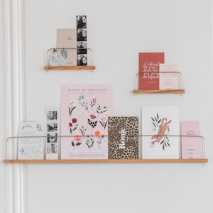 Photo, Polaroid & Postcard Shelf in Solid Chestnut Wood and Solid Brass ...