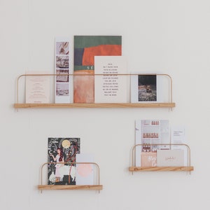 Photo, Polaroid & Postcard Shelf in Solid Chestnut Wood and Solid Brass ...