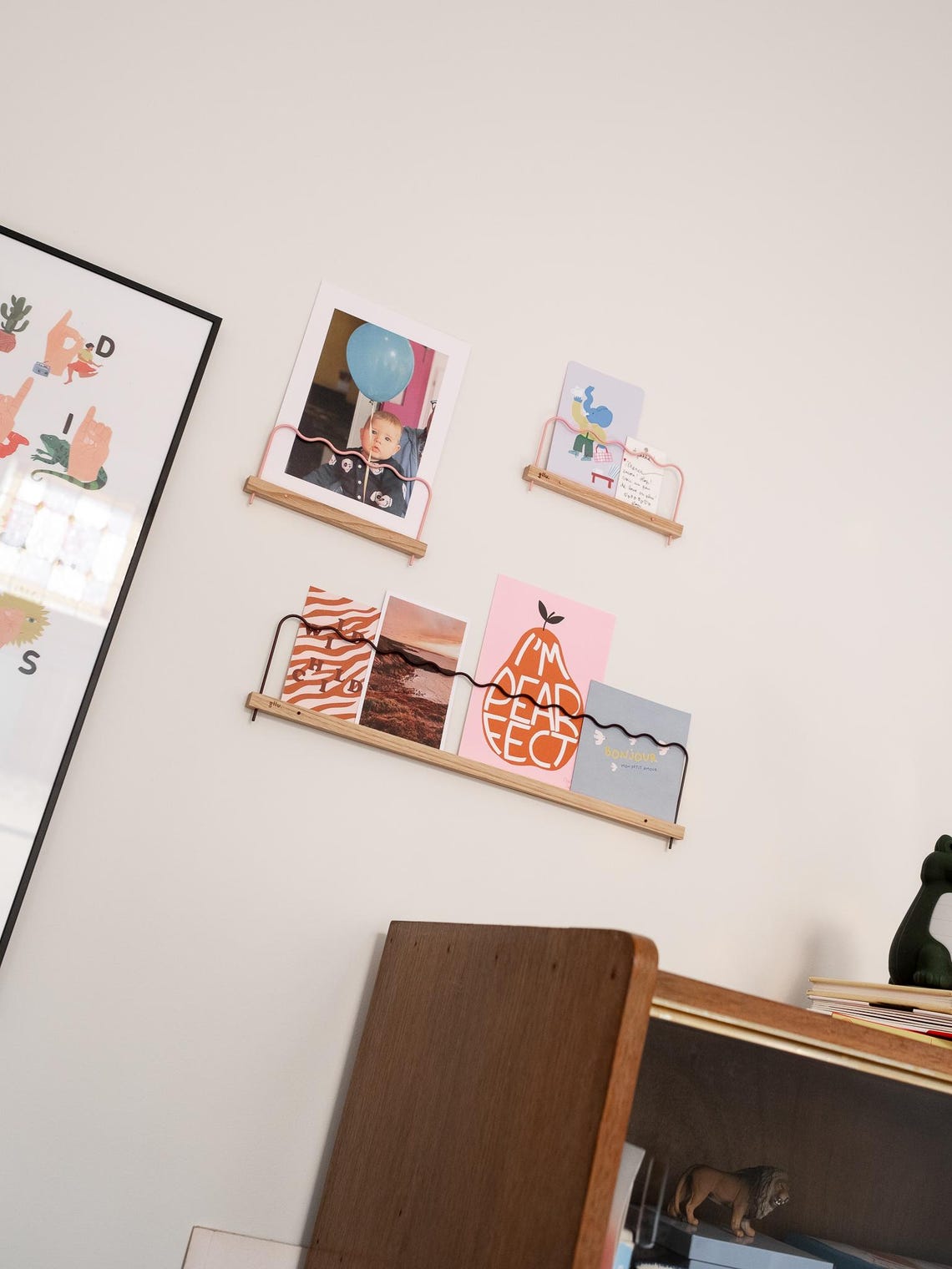 Photo, Polaroid & Postcard Shelfs (20 Cm - Pair) in Wood and Light Pink ...