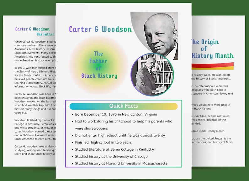 Black History Month and Carter G Woodson Learning/activity Printable ...