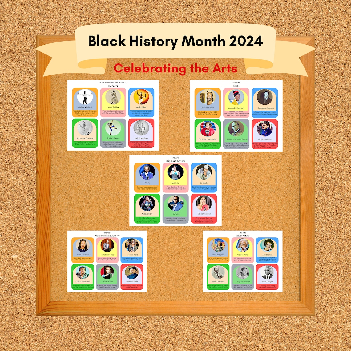 Printable Black History Cards, African Americans in the Arts, Black ...