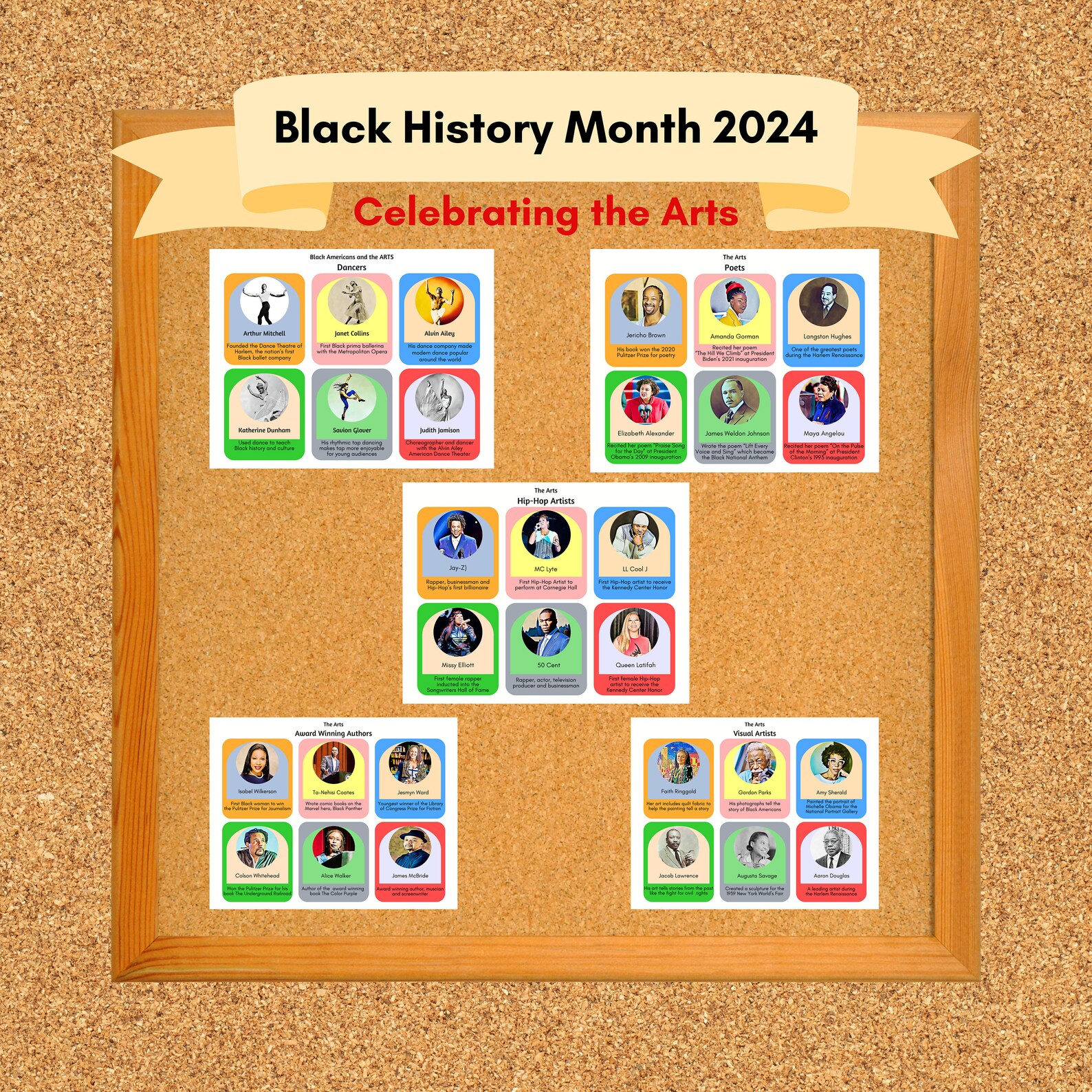 Printable Black History Cards, African Americans in the Arts, Black ...