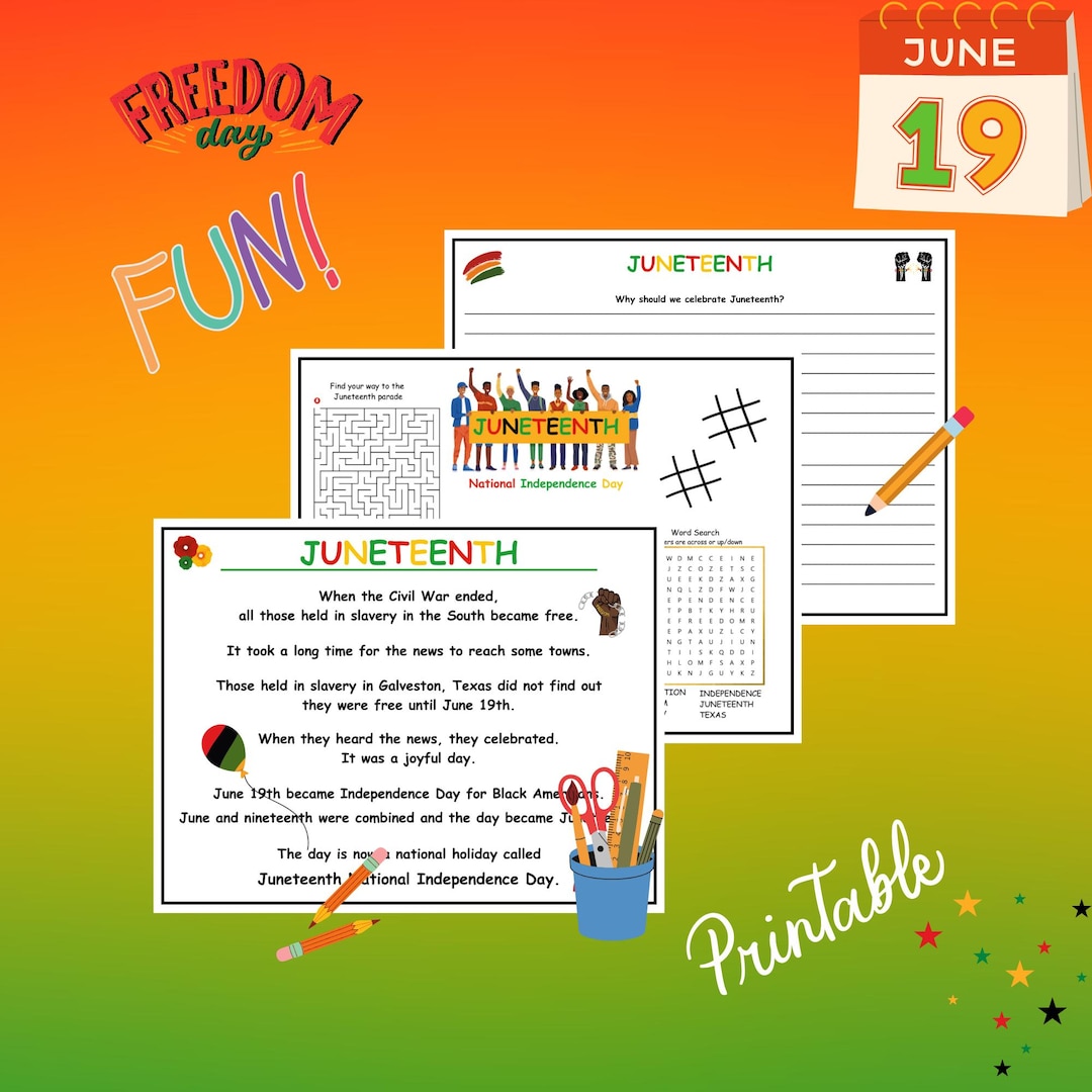 Juneteenth Activity Placemat for Kids, Printable Fact Sheet (PDF) - Etsy