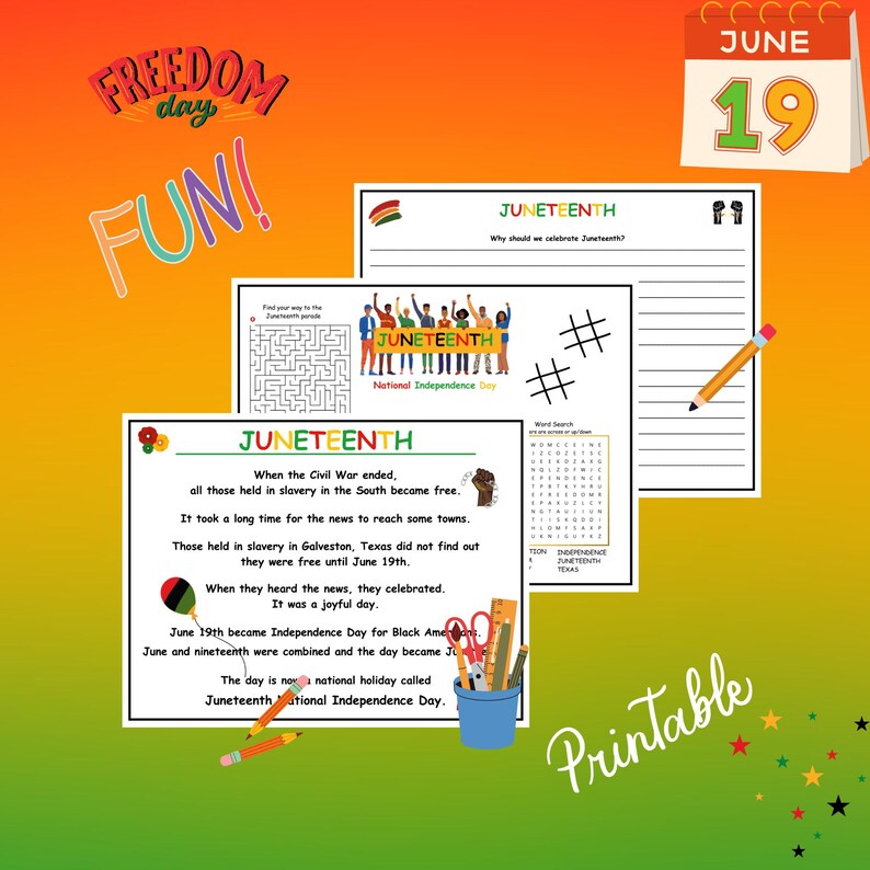 Juneteenth for Kids, Activity Placemats Printable, Juneteenth ...