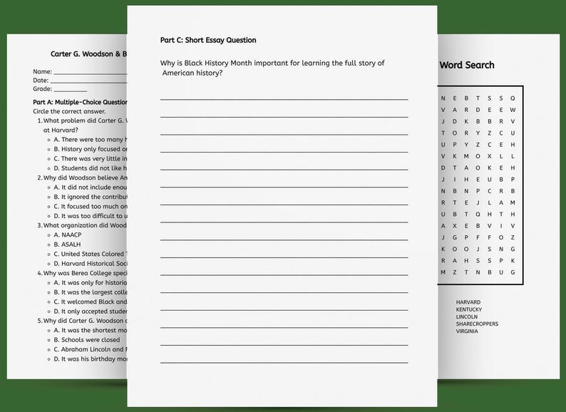 Black History Month and Carter G Woodson Learning/activity Printable ...