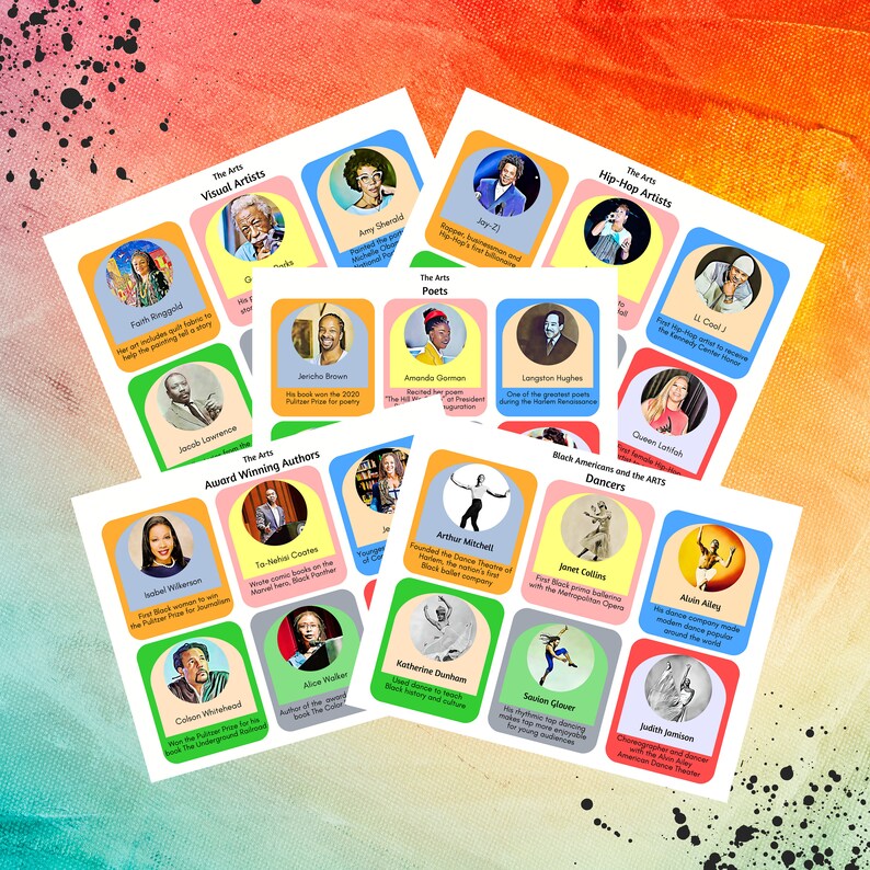 Printable Black History Cards, African Americans in the Arts, Black ...