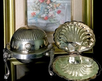Victorian Antique Silver-plated Covered Butter Dish Ornate Chinoiserie ...