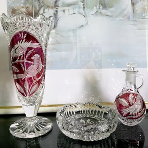 Crystal Vintage Hofbauer Red Bird Crystal Vase/bottle/ashtray. - Etsy