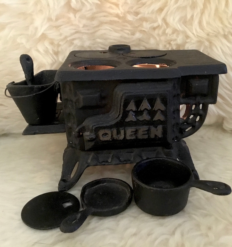 Antique Queen Brand Cast Iron Stove Toy With Iron Pots From | Etsy