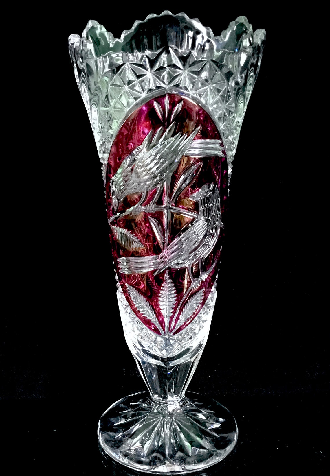 Crystal Vintage Hofbauer Red Bird Crystal Vase/bottle/ashtray. - Etsy