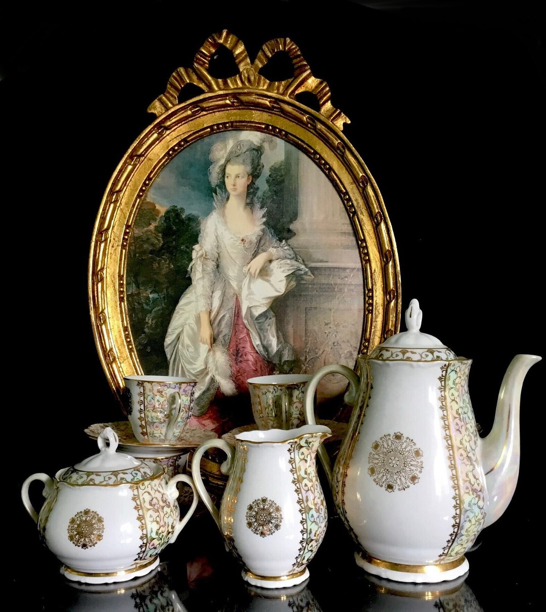 Haas & Czjzek Bohemia Porcelain Antique Tea Set With Golden Flowers ...