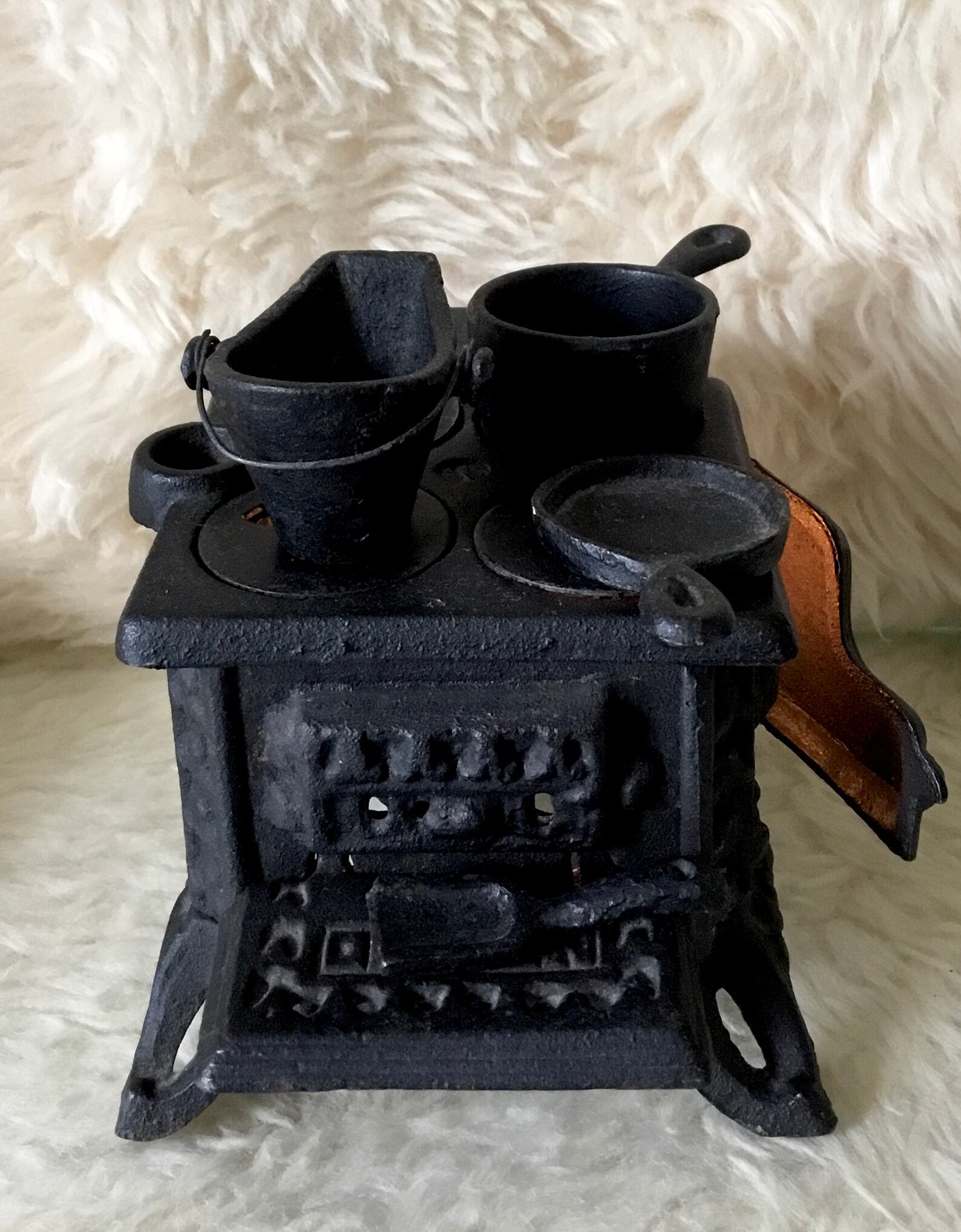 Antique Queen Brand Cast Iron Stove Toy With Iron Pots From | Etsy