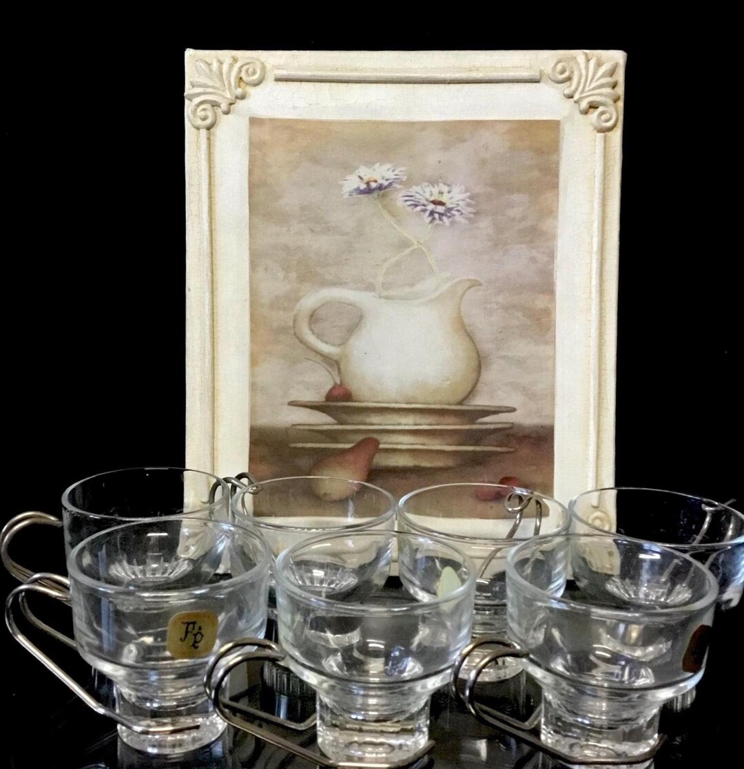 BORMIOLI ROCCO Set Vintage Italian Tea or Coffee Cups, Chrome Holders ...