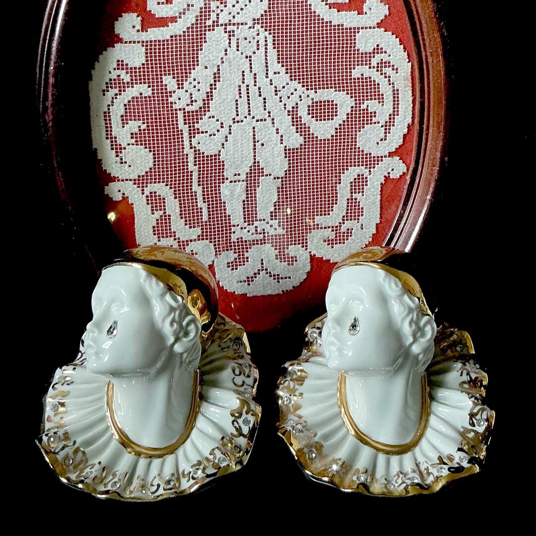 Capodimonte Italian Porcelain Vintage Pair of Pierrot With Swarovski ...