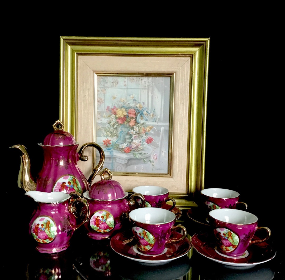 Vintage Porcelain Antique Romantic Tea Set in Red Color - Etsy
