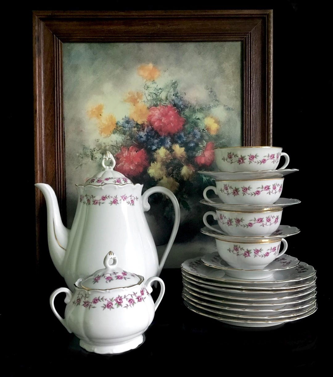 Haas & Czjzek Czechoslovakia Porcelain Antique Floral Tea Set With ...