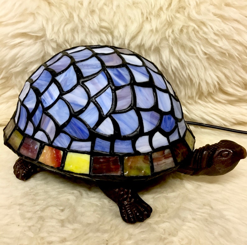 Tiffany Style Vintage Glass and Metal Table Lamp Turtle and | Etsy