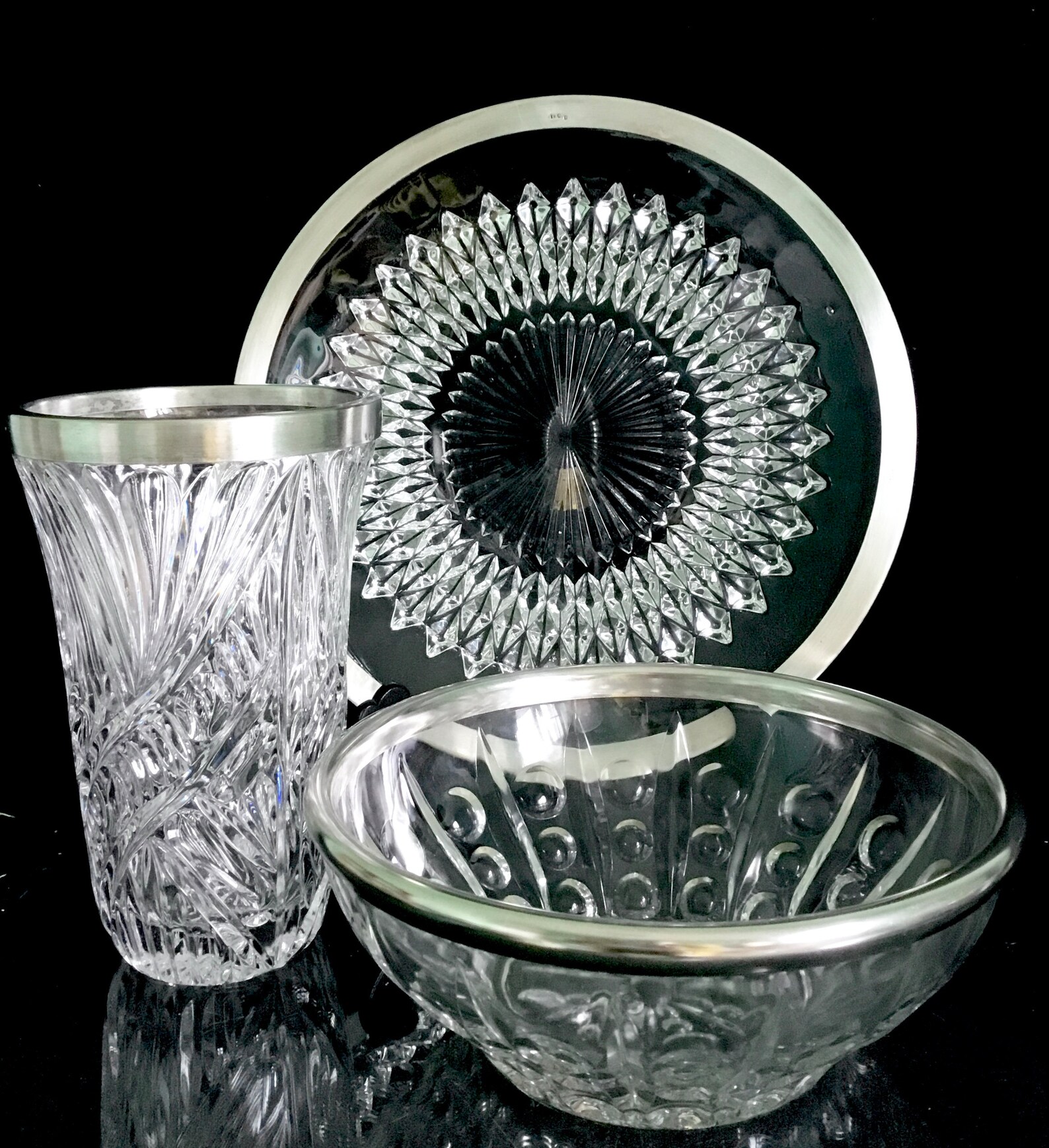 Crystal Vase Bowl Plate With Silver Edges - Etsy