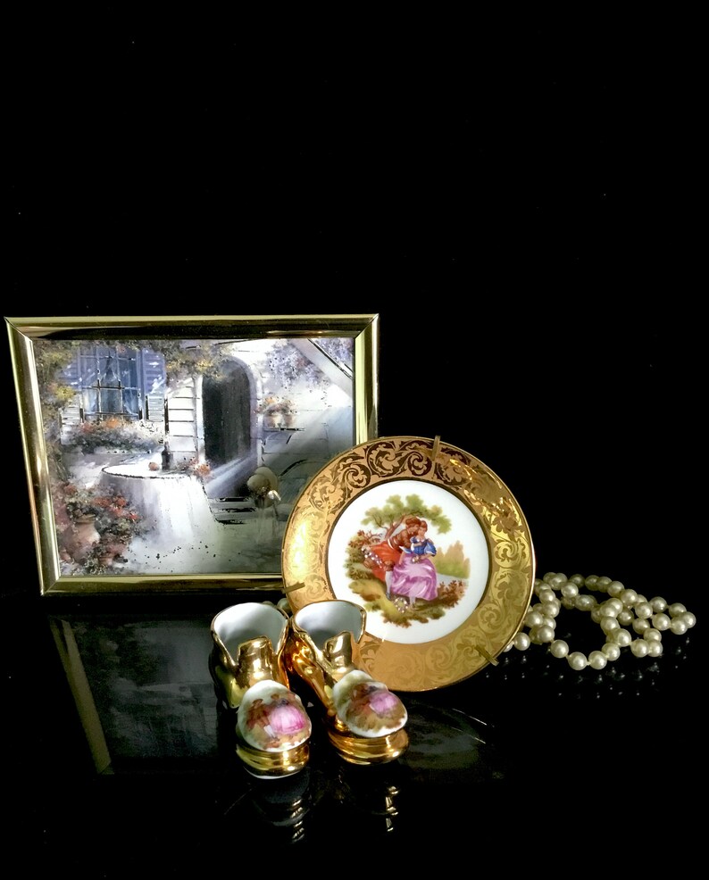 Limoges Porcelain Antique Miniatures Golden Boots and Plate - Etsy