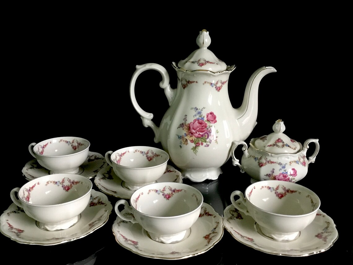 German Porcelain Bavaria antique floral tea set | Etsy