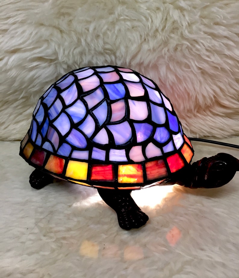 Tiffany Style Vintage Glass and Metal Table Lamp Turtle and | Etsy