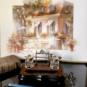 Antique Set Inkwell Victorian Crystal Hexagonal Lid and Bottle / Wood ...