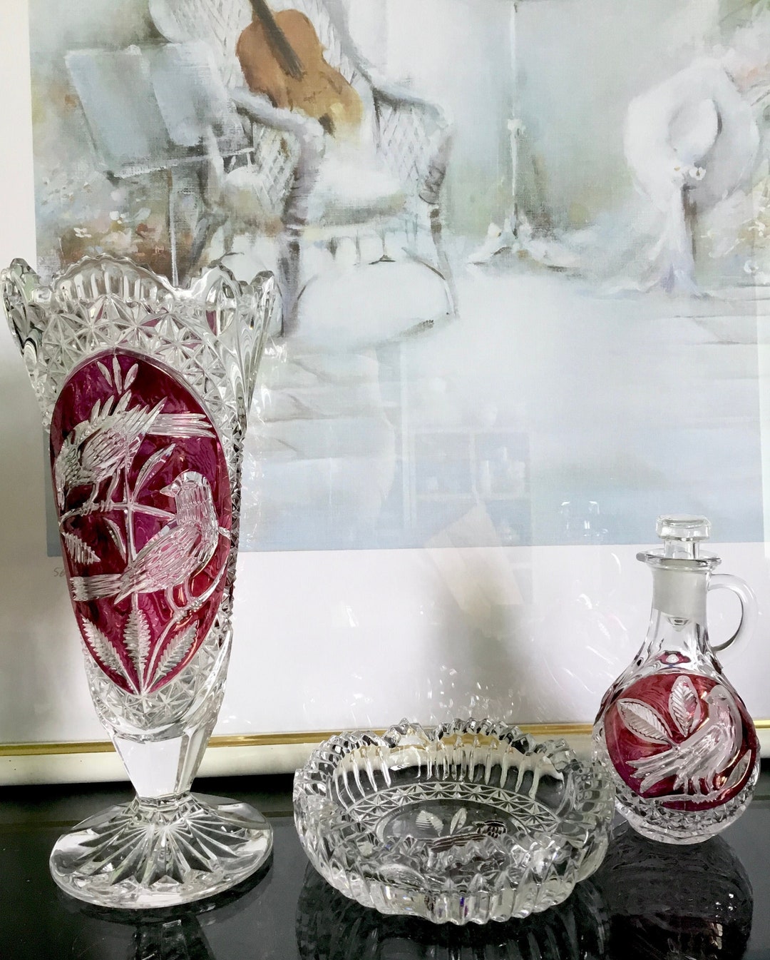 Crystal Vintage Hofbauer Red Bird Crystal Vase/bottle/ashtray. - Etsy