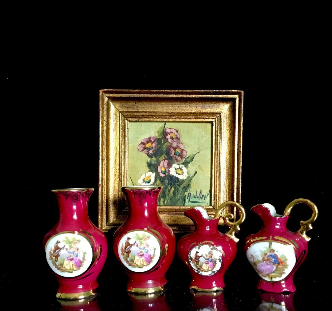 Limoges Porcelain Antique Romantic Pair of Vases in Red Color. Rare - Etsy