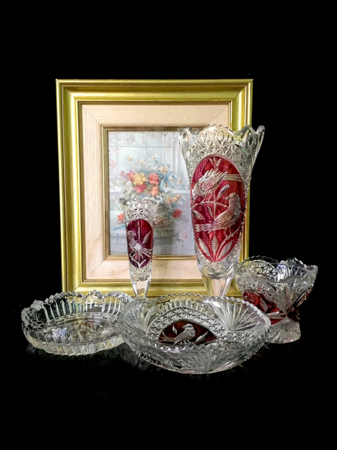 Crystal Vintage Hofbauer Red Bird Crystal Vase/bottle/ashtray/bowl ...