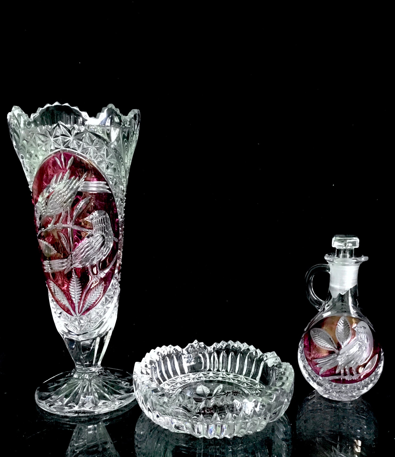 Crystal Vintage Hofbauer Red Bird Crystal Vase/bottle/ashtray. - Etsy