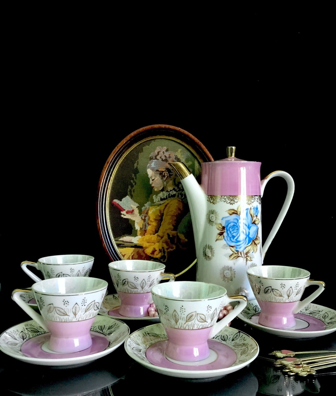 Vintage Floral Limoges Teapot and Set Cups With Pink Color. - Etsy