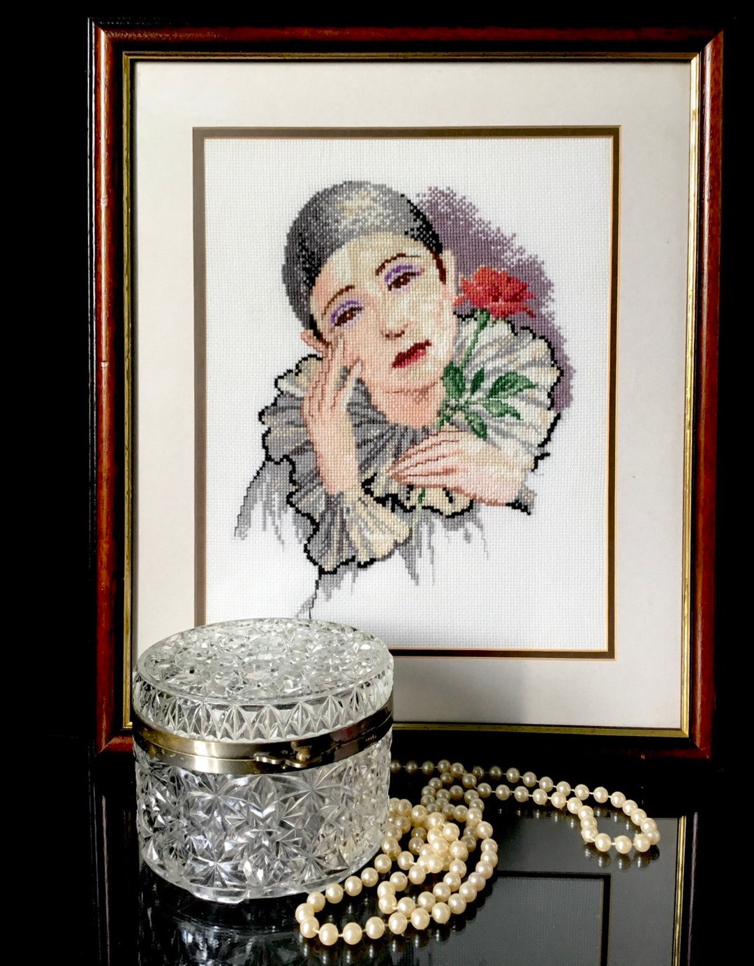 Antique French Cut Diamond Casket Jewelry Vanity Hinged Box, Jewelry ...