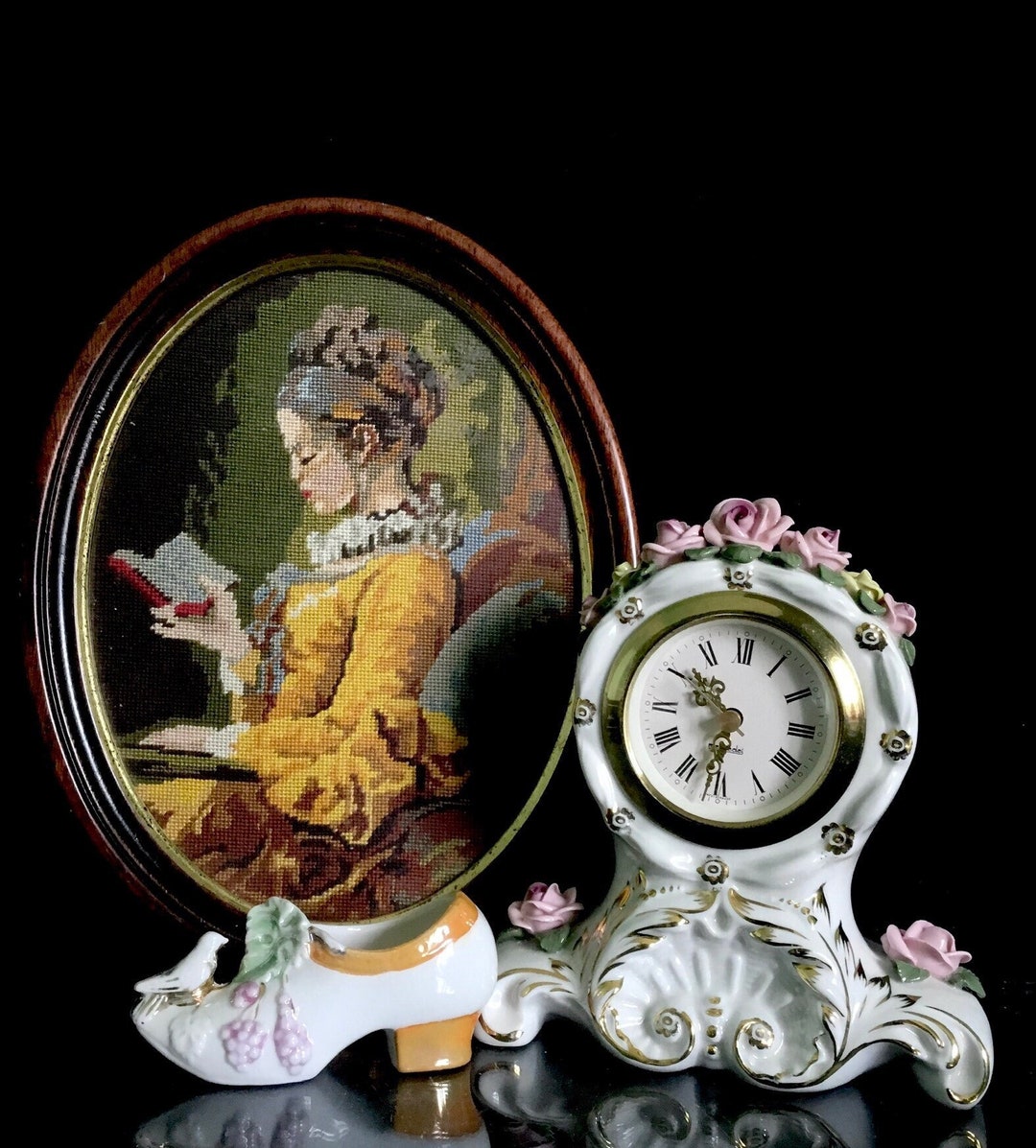 Vintage Mercedes Table Clock German Porcelain With Flowers in Reliefs ...