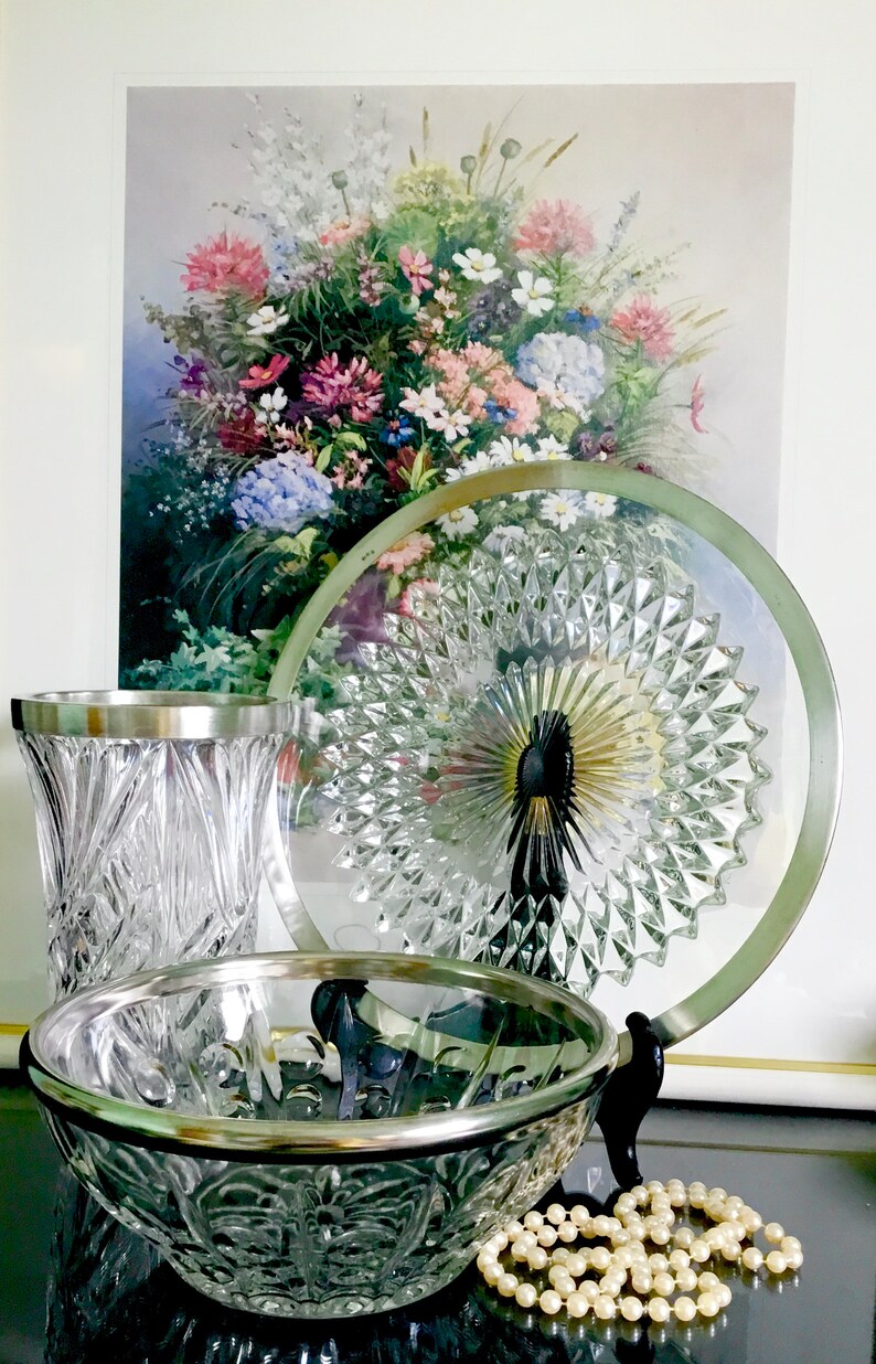 Crystal Vase Bowl Plate With Silver Edges - Etsy