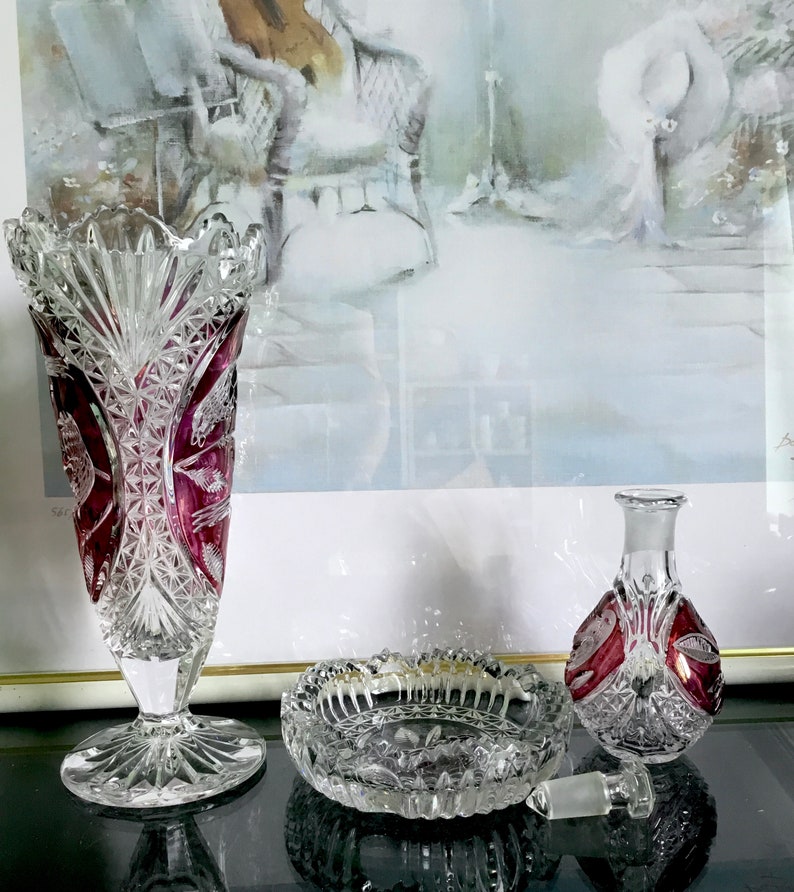 Crystal Vintage Hofbauer Red Bird Crystal Vase/bottle/ashtray. - Etsy