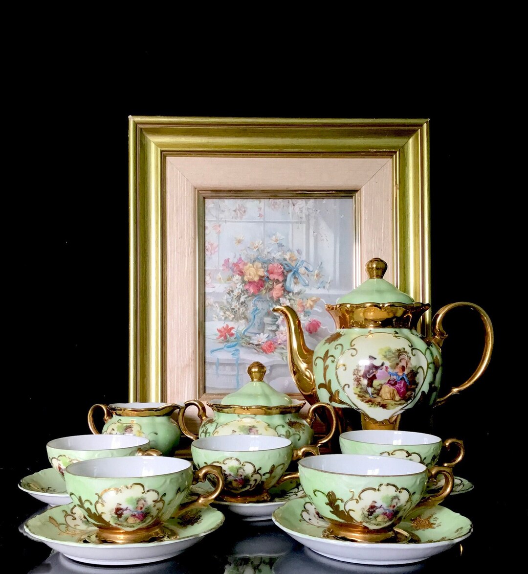 Antique Romantic Tea Set With Green Details - Etsy