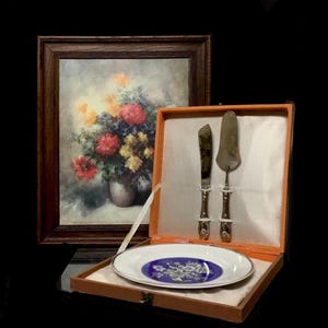 La S. Marco Italian Floral Cake Plate With Silverplate Knife and Cake ...