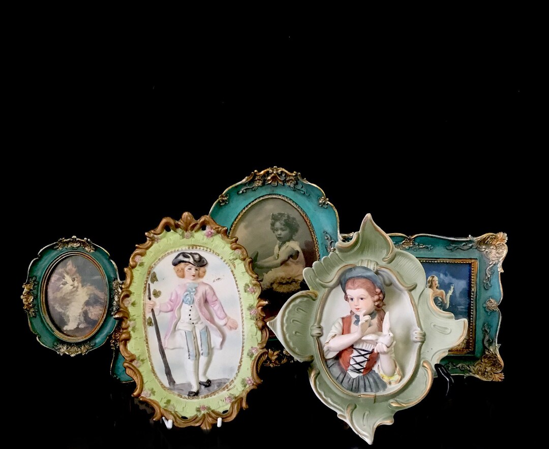 Vintage Frame Rococo’s Style Blue / Biscuit Porcelain With Girl 3D ...