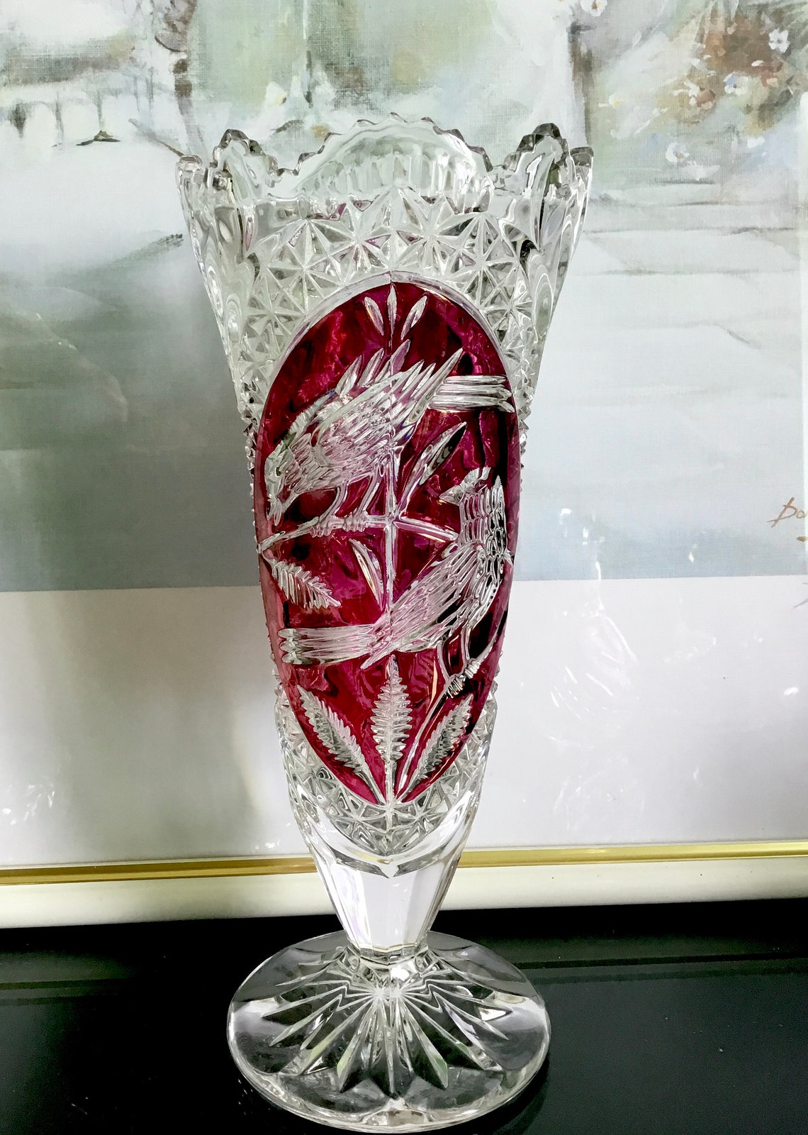 Crystal Vintage Hofbauer Red Bird Crystal Vase/bottle/ashtray. - Etsy