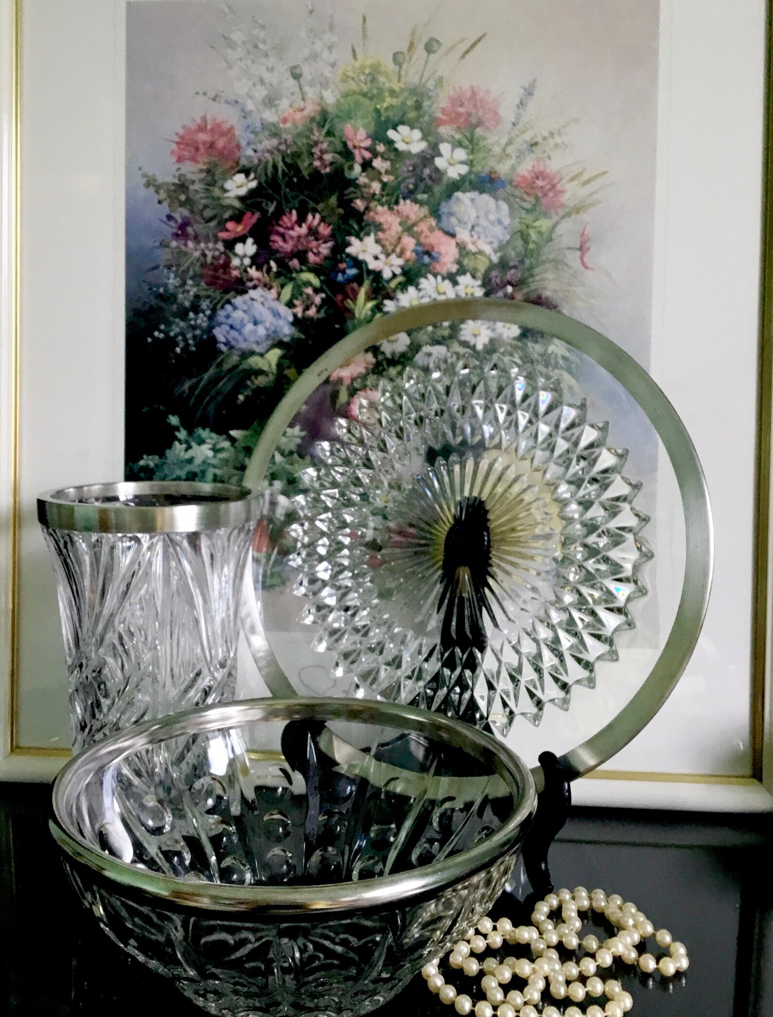 Crystal Vase Bowl Plate With Silver Edges - Etsy